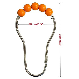 Shower Curtain Rings Hooks Decorative Acrylic Roller Balls Stainless Steel Heavy Duty for Bathroom Curtain (12pcs-Orange)