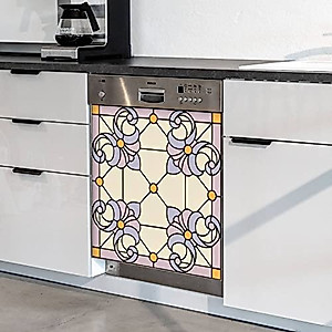 Dishwasher Magnet Cover French Lilies Symmetric Composition Modern Illustrations in Stained Magnetic Refrigerator Stickers Decorative Appliance Cover Fridge Panels Metal Door Garage 23x26in