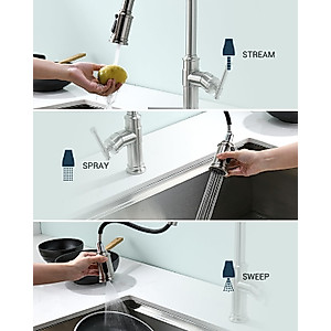 Pull Down Kitchen Faucet with Sprayer Brushed Nickel, DAYONE Single Handle Antique One Hole High Arc Pull Out Kitchen Sink Faucets with Soap Dispenser,APS136BN