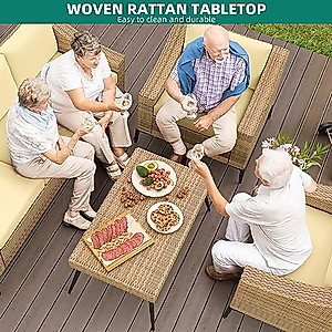 YITAHOME 4 Piece Patio Furniture Set, Outdoor Sectional Sofa PE Rattan Wicker Outside Couch with Table and Cushions, All-Weather Rattan Patio Conversation Set for Porch Lawn Garden Backyard - Khaki