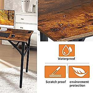 TEMI 31.5'' Computer Desk with Power Outlet, Home Office Writing Desk, Study Table Workstation, Stable Metal Frame, Rustic Brown