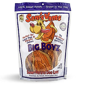 Sams Yams Sweet Potato Dog Treats, Healthy Dog Treats for Large Dogs - Sweet Potato Dog Treats Made in USA, High Fiber, Vegan Dental Chews - Big Boyz, Sweet Potato Dog Chewz, 15oz (Single Pack)