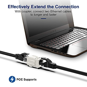 AMPCOM CAT6A RJ45 Inline Coupler Keystone Jack, [ ETL Verified/USA Patent Zinc-Alloy Shielded STP Feed-Through RJ45 Jacks Female to Female - 5 Pack