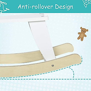 Qaba Wooden Rocking Horse Toddler Baby Ride-on Toys for Kids 1-3 Years with Classic Design & Wood Safety Bar, White