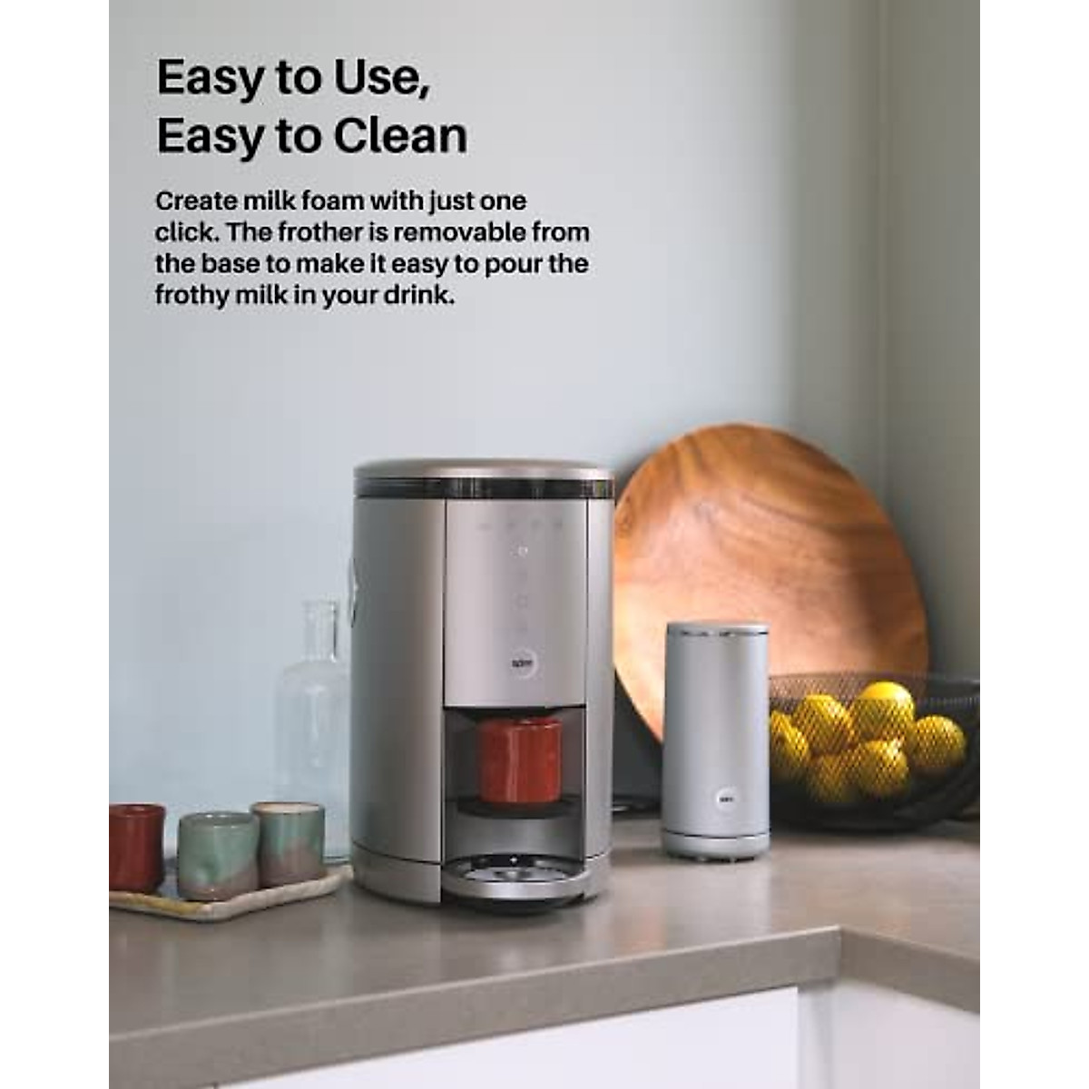 Spinn Milk Frother, Automatic Coffee Foam Maker for Latte, Cappuccino or Cold Brew, An At Home Barista Style Accessory Compatible with Spinn Coffee Machine (Silver)