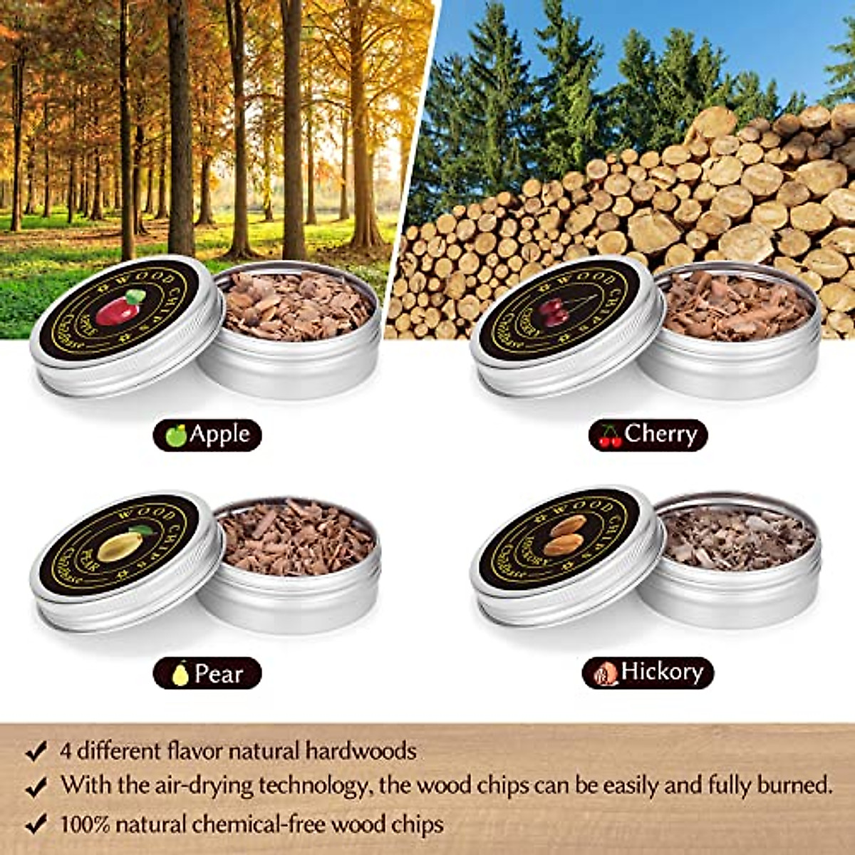 Cocktail Smoker Kit for Drinks, Whiskey Smoker Infuser Kit for Bourbon Drinks with Torch and 4 Different Flavor Wood Chips Gift for Whiskey Smoker Enthusiast (NO BUTANE)