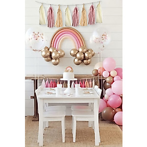 15PCS DIY Boho Rainbow Party Tassel Banner Dusty Rose Pink Kraft Brown Cream Paper Garland Streamer Wedding Baby Shower Birthday Outdoor Nursery Garden Hanging Decoration