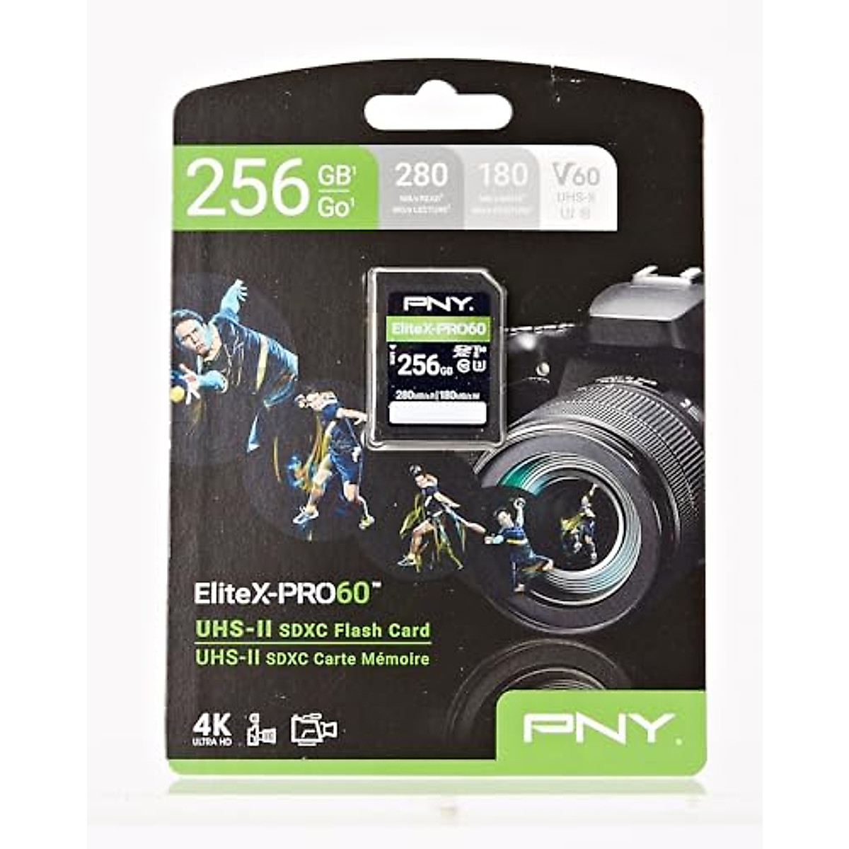 PNY 256GB EliteX-PRO60 UHS-II SDXC Memory Card - R280MB/s W180MB/s, U3, V60, 4K UHD, Full HD, UHS-II for Professional Photographers & Content Creators, DSLR Mirrorless Cameras, Advanced Video Cameras
