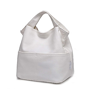 NOL Natural Organic Lifestyle Reusable Lunch Bag for Women Girls Small Top Hidden Handle Waterproof Oiled Cotton Tote Bag White