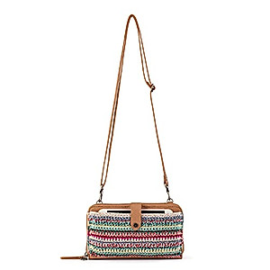 The Sak Iris Large Smartphone Crossbody Bag in Hand-Crochet & Faux Leather, Detachable Wristlet Strap, Eden Stripe