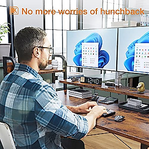 ODK Computer Desk with Storage Shelves and Monitor Stand, 47 Inch Writing Desk with Bookshelf, Reversible Study Table for Home Office, Small Space Bedroom, Rustic Brown