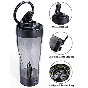 AIDEK Electric Protein Shaker Bottle, 22oz Blender Bottle for Protein Mixes, Tritan Body - BPA Free, Type-C Rechargeable Shaker Cup Portable Blender Cups (Black)