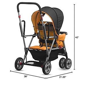 Joovy Caboose Sit and Stand Double Stroller with Rear Bench and Standing Platform, 3-Way Reclining Seats, Optional Rear Seat, and Universal Car Seat Adapter (Amber)