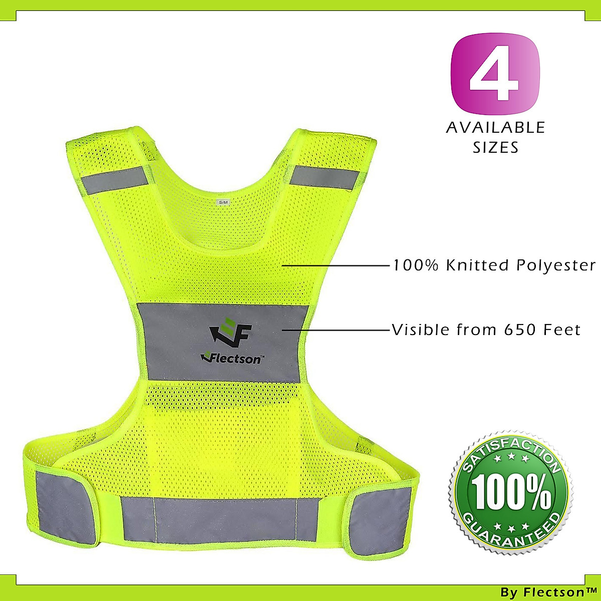 Reflective Running Vest - 360° High Visibility Yellow Safety Vest with Adjustable Side Closure and Inside Pocket - Large