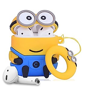 Haristar AirPod Case Cover, Soft Silicone Protective Cover with Keychain for Women Men Compatible with Apple AirPod 2nd 1st Generation Charging Case (Minnon)