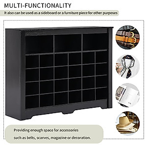 Linique 24 Shoe Cubby Console,Modern Shoe Cabinet Storage with Curved Base,Versatile Sideboard Shoe Organizer for Hallway,Bedroom,Living Room,Black