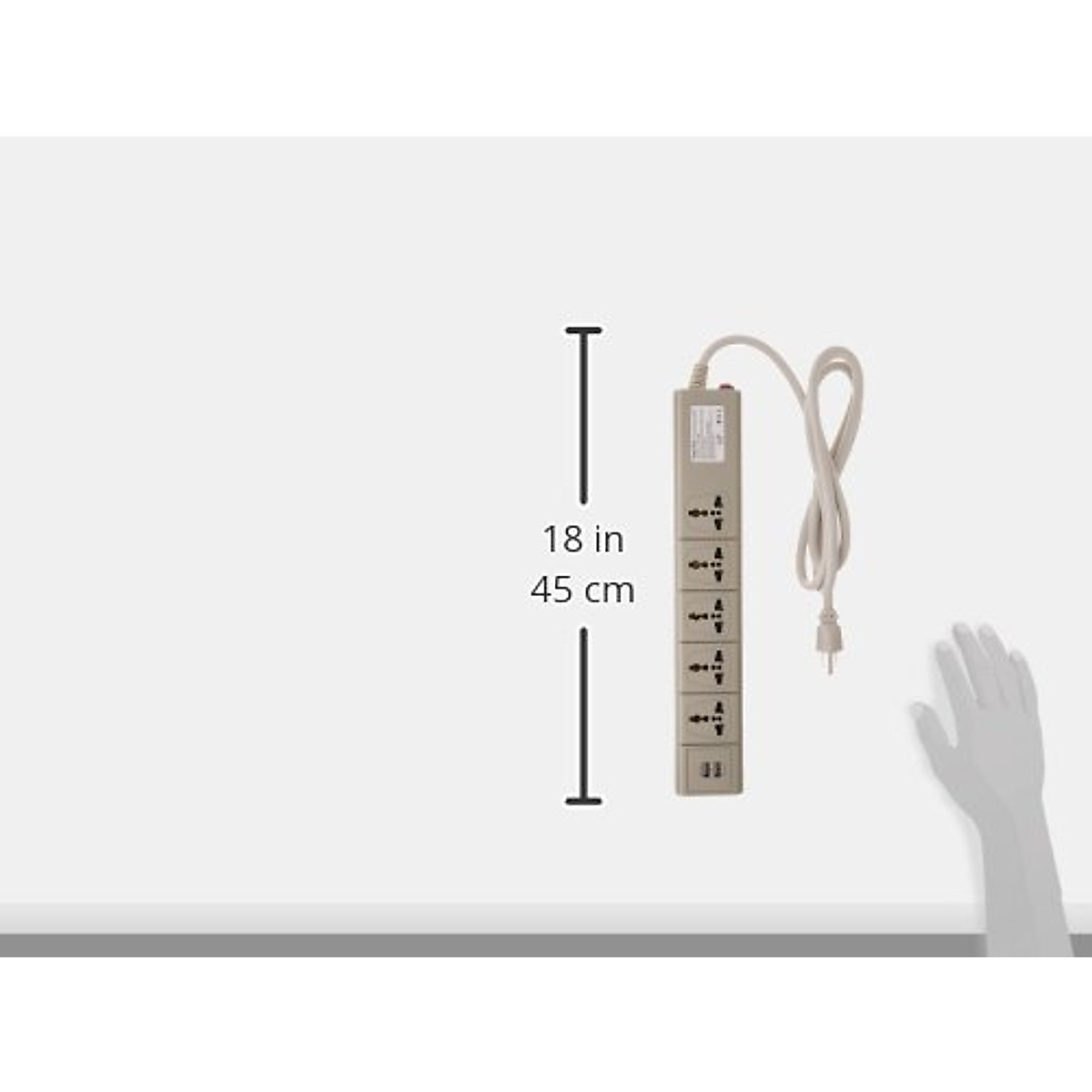 Multi-outlet Universal Power Strip with 2 USB Ports and 5-Outlets 110 Volt to 250 Volt Surge Protector, 3750 Watts 15 Amp, Worldwide Use with USA Plug (USP500)