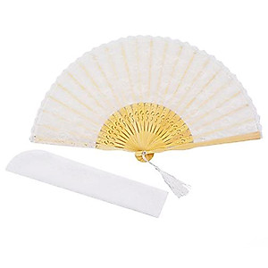 Womens Multi Color Handmade Cotton Lace Folding Hand Fan (Black-A) (6-pac)