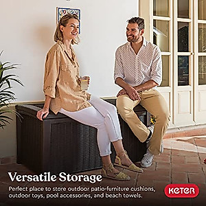 Keter Borneo 110 Gallon Resin Deck Box-Organization and Storage for Patio Furniture Outdoor Cushions, Throw Pillows, Garden Tools and Pool Toys, Brown