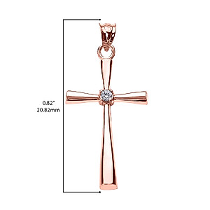 Religious Jewelry by FDJ 14K Rose Gold Solitaire Diamond Accented Cross Pendant Charm (K-M Color, Promo Clarity)