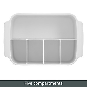 mDesign Plastic Cutlery Storage Organizer Caddy Tote Bin with Handles for Kitchen Cabinet or Pantry - Holds Forks, Knives, Spoons, Napkins - Indoor or Outdoor Use, Woven Accent - White/Graphite Gray