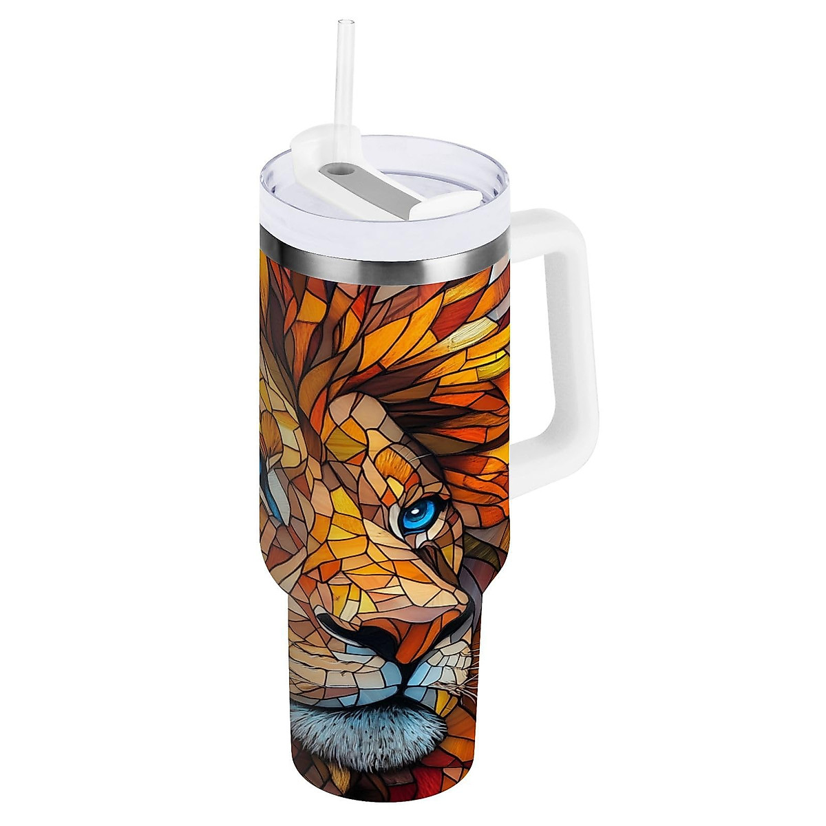 Slewiaeky Cartoon Lion Spring 40 oz Tumbler with Handle Straw and Lid Wild Stainless Steel Vacuum Insulated Reusable Water Bottle Glasses Travel Mug Thermal Cup for Home Office Car