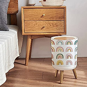 KCDCYCZEAL Small Trash Can with Lid Boho Scandinavian Nursery Rainbow Cute Colorful White Round Recycle Bin Press Top Dog Proof Wastebasket for Kitchen Bathroom Bedroom Office 7L/1.8 Gallon