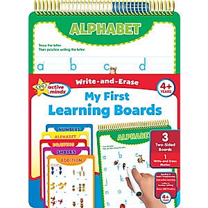Active Minds - Write-and-Erase - Wipe Clean Learning Boards Ages 4+ - Numbers, Addition, Alphabet, Shapes, and Drawing