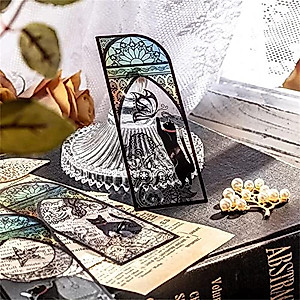 6Pcs Translucent Black Cat Bookmarks,Cute Bookmark Creative Book Page Clip,Cat Bookmark Black Literary Hand Account Creative Book Clip Bookmark (B)