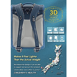 Baobab's wish Ransel Randoseru Backpack Semi-automatic satchel Japanese school bag for girls and boys PU leather bab-rng58 (Blue)