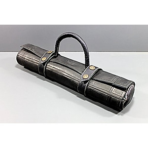 StonKraft - 19" x 15" (Playing Area 12" x 12") Genuine Roll-Up Leather Chess Set - with Wooden Chess Pieces - Black Colour | Comes with Innovative Carry Pouch