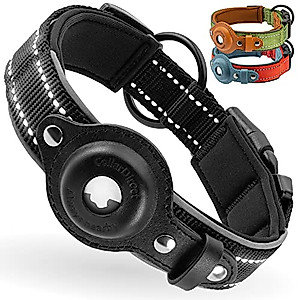 Airtag Dog Collar, CollarDirect, Reflective Dog Collar for Apple Air Tag for Large, Medium, and Small Dogs, Black, Size M
