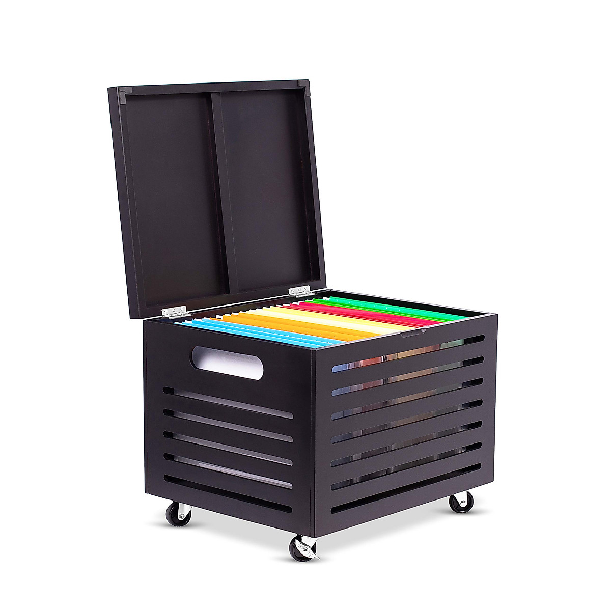 BIRDROCK HOME Rolling File Storage Organizer Box with Lid (NEW VERSION) - Bamboo - Decorative Wood Hanging Filing & Storage Office Box - Letter or Legal - Strong Durable - Toys Blankets - Cafe Noir