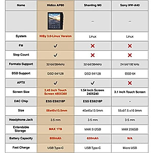 HIDIZS AP80 High Resolution Lossless MP3 Music Player with LDAC/aptX/FLAC/Hi-Res Audio/FM Radio, Hi-Fi Bluetooth Audio Player with Full Touch Screen (Black)