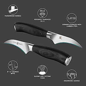 TUO Bird Beak Fruit Knife 2.5 inch Paring Knife, German HC Steel Ergonomic Pakkawood Handle Gift Box Cutlery, Fiery Phoenix Series - Black