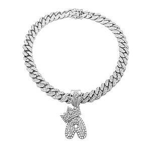 BLINGFACTORY Hip Hop White Gold PT Bubble Alphabet Initial A Pendant & 16" ~ 24" Iced Cuban Box Lock Chain Necklace (Pendant & 16" Chain)
