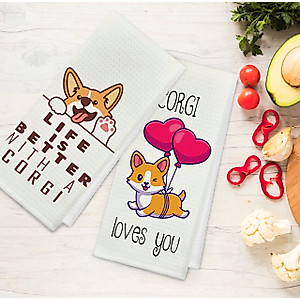 kunlisa Cute Corgi Absorbent Kitchen Towels and Dishcloths 16×24 Inches Set of 4,Funny Corgi Lovers Gifts Hand Towel Dish Towel Tea Towel for Kitchen Bathroom Decor,Corgi Owners Girls Gifts