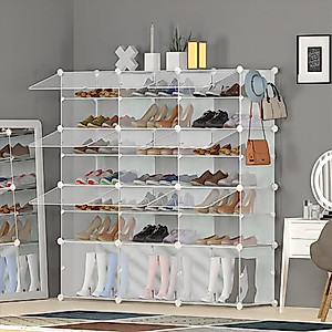 HOMIDEC Clear Shoe Organizer, 3 By 8 Tier Shoe Rack Shoe Storage Cabinet Stackable Shoe Storage For Closet Hallway Living Room Bedroom (Transparent)