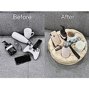Couch and Bed Cup Holder Pillow, Sofa Organizer Caddy for Drinks, Remotes, Phones, Snacks (Beige)