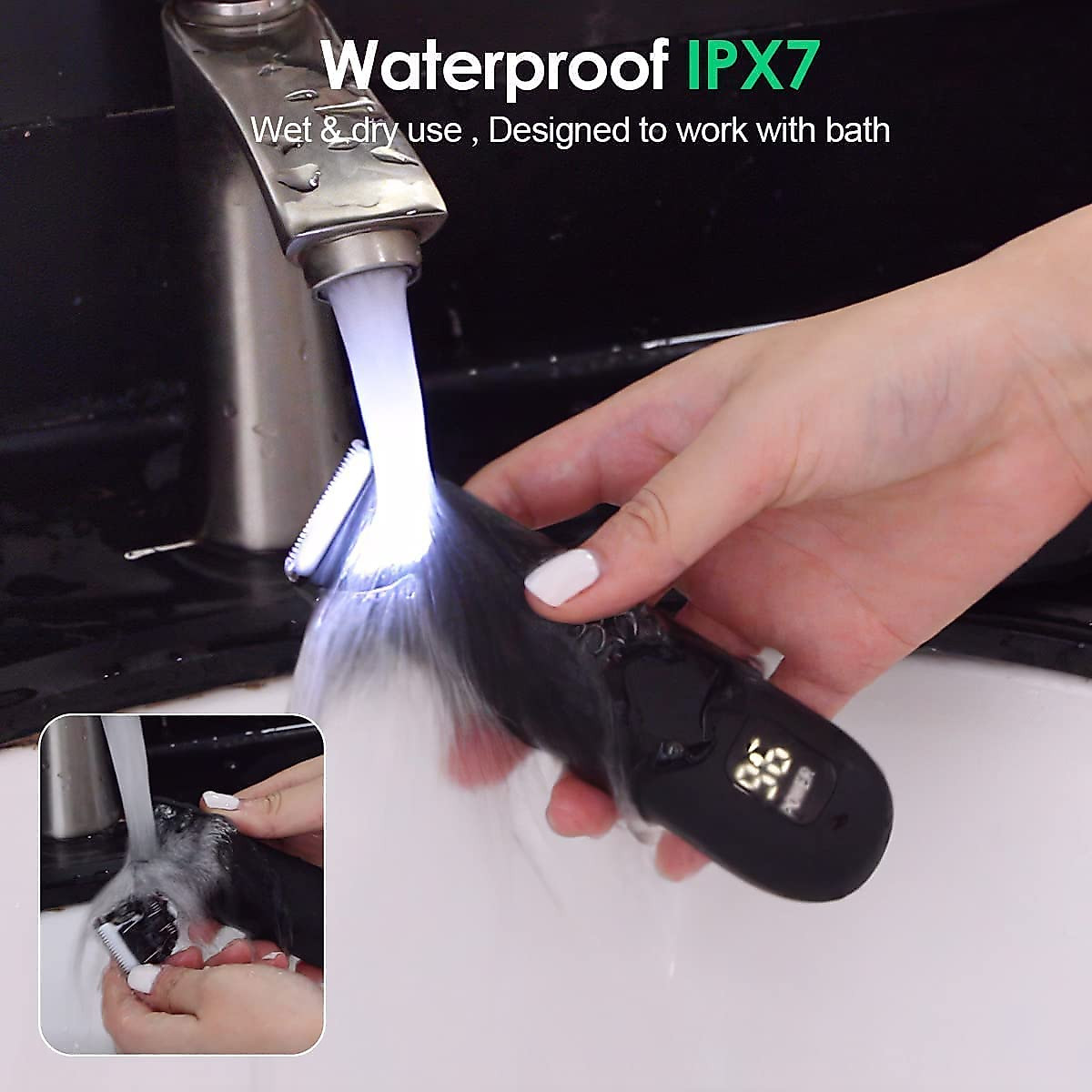 Electric Groin Hair Trimmer, Beard Trimmer for Men, Pubic Hair Trimmer with Light, Power LED Display, Standing Recharge Dock, Guide Comb, Waterproof IPX7 Body Hair Trimmer for Men, Wet and Dry Use