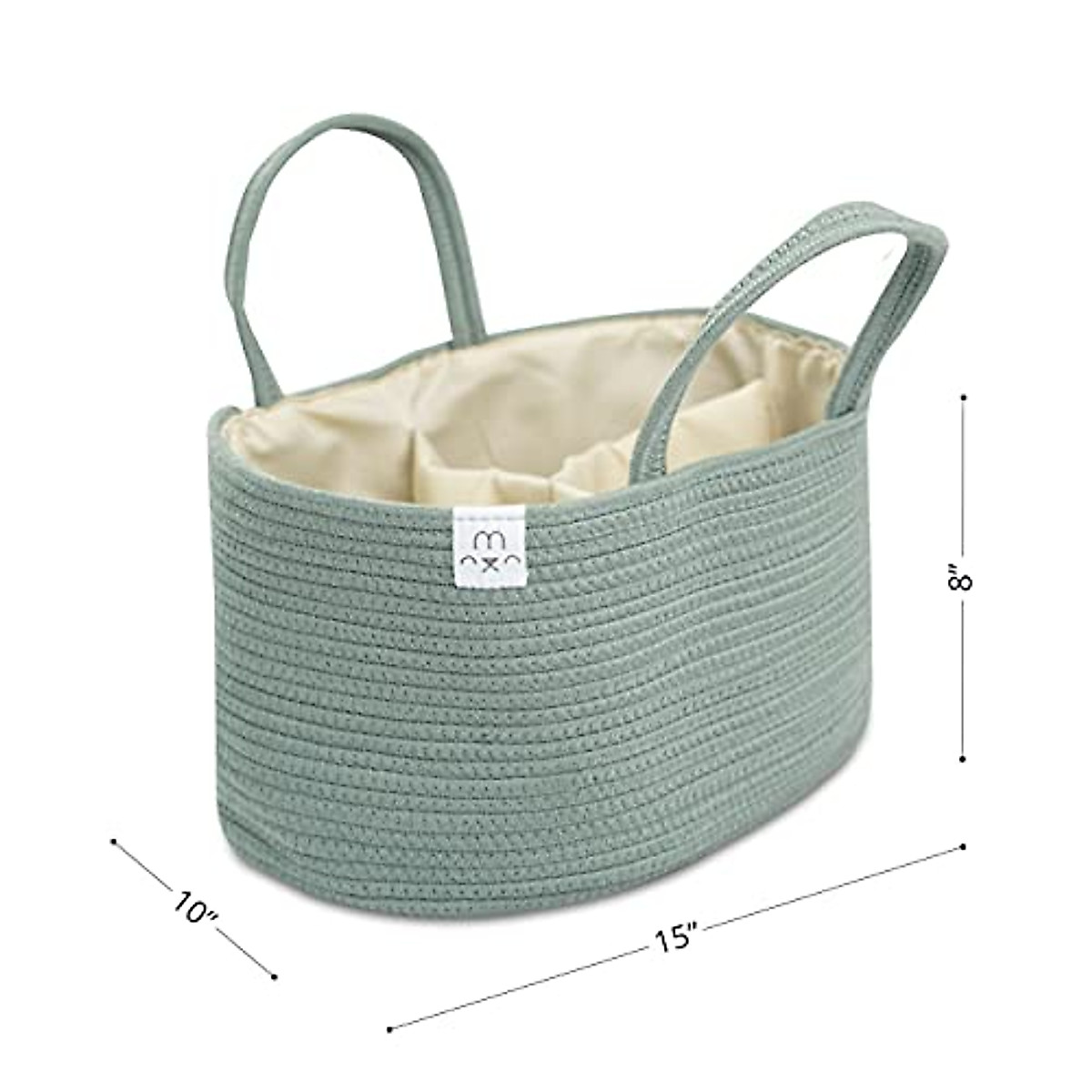 Natemia Rope Diaper Caddy Organizer│Large Portable Nursery Storage Bin and Car Travel Organizer│Tote Bag with Dividers for Diapers & Wipes
