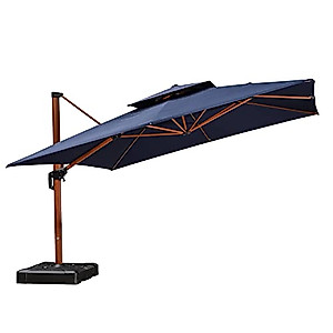 PURPLE LEAF 12ft Patio Umbrella Outdoor Square Umbrella Large Cantilever Umbrella Windproof Offset Umbrella Heavy Duty Sun Umbrella for Garden Deck Pool Patio, Navy Blue
