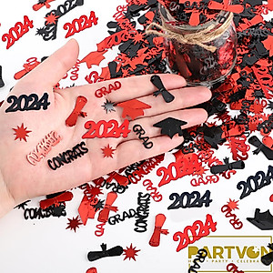 Graduation Confetti 2024, Black Red Decor Graduation Party Supplies，Class of 2024 Decorations Table Confetti for Kindergarten Preschool High School College