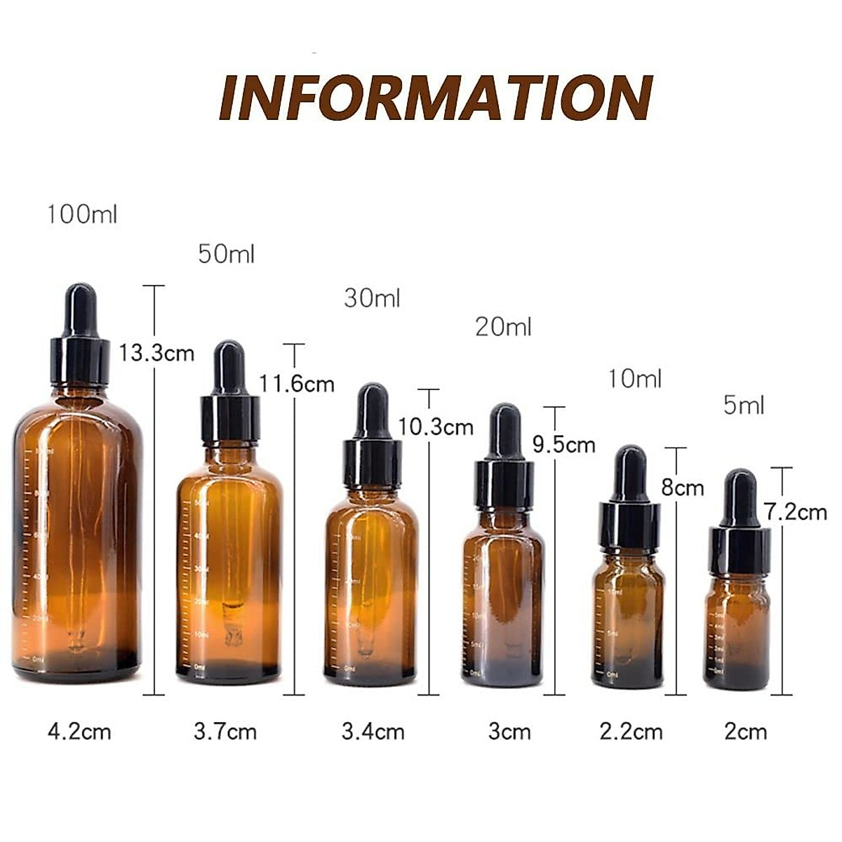 Scale Dropper Bottle, 5ml-100ml Empty Liquid Pipette Bottle, Amber Glass Bottle, Refillable Bottles, Vials Essential Oil Bottle, Perfume Bottle(10ml)