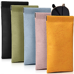 VZZNN 5 Packs Glasses Case,Soft Eyeglass Case Portable Squeeze Top Leather Glasses Case anti-scratch Eyeglass Case For Women Men