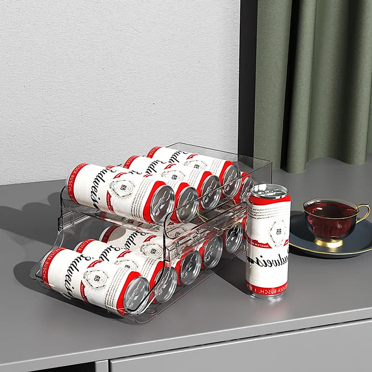 2-layer Auto Rolling Down Soda beer Can Storage Box,Upgrade 2-Layers Foldable Automatic Rolling Drink Organizer for Fridge, Clear Plastic Canned Pantry Storage Holds(1 Pack)