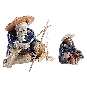 Cabilock Mini Fisherman Statue Fairy Garden Figurine Ceramic Exotic Environments Bonsai Pot Flower Vase Aquarium Decorations Asian Decor for Zen Garden Home Decor