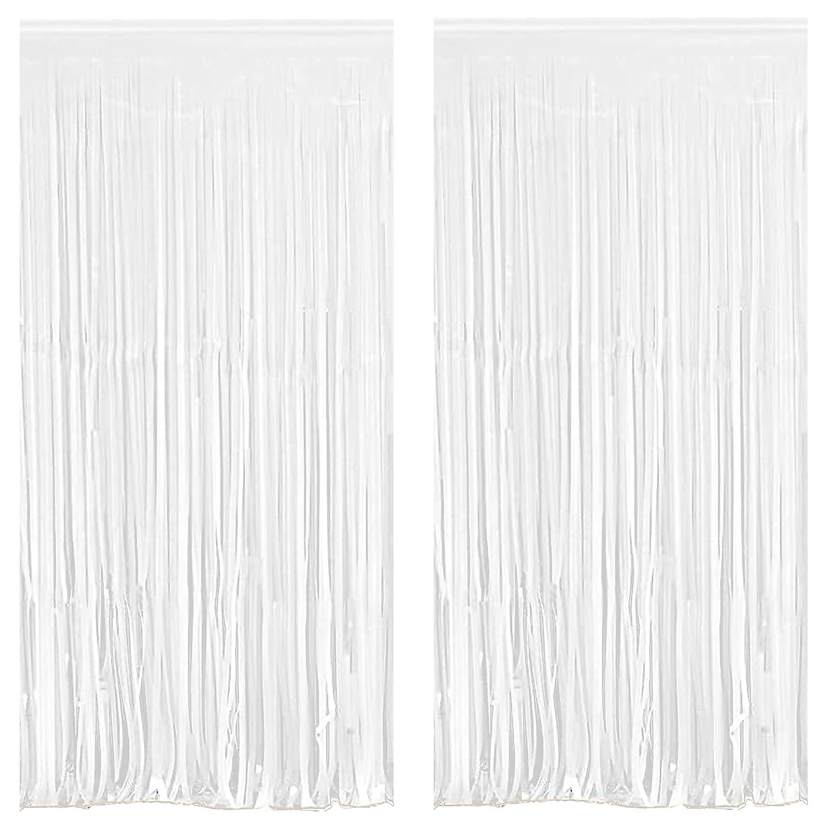 White Foil Fringe Curtain 3.3×8.3FT 2 Packs, Metallic Tinsel Curtains Party Streamers for Birthday Graduation Baby Shower Decoration (2pcs,3.3FT×8.3FT, White)