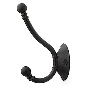 6 PCS 3-3/4 Inch Double Prong Retro Coat and Hat Hook Heavy Duty Metal Wall Hangers with Ball Ends (Screws Included), Flat Black