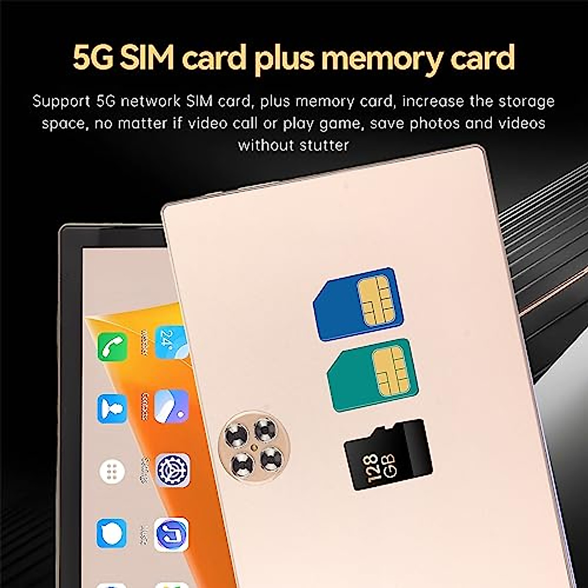 HEEPDD 10.1 Inch FHD Tablet, 8GB RAM 256GB ROM 5G WiFi 4G Call Dual SIM Dual Standby Octacore CPU 2 in 1 Portable Tablet, Travel (US Plug)